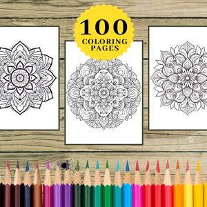 100 Colorful Mandala Digital Download Coloring Book Pages for Kids and ...