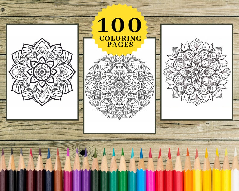 100 Colorful Mandala Digital Download Coloring Book Pages for Kids and ...