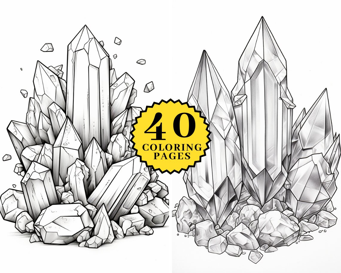 Crystal Coloring Book Pages for Kids & Adults, Grayscale Printable PDF ...