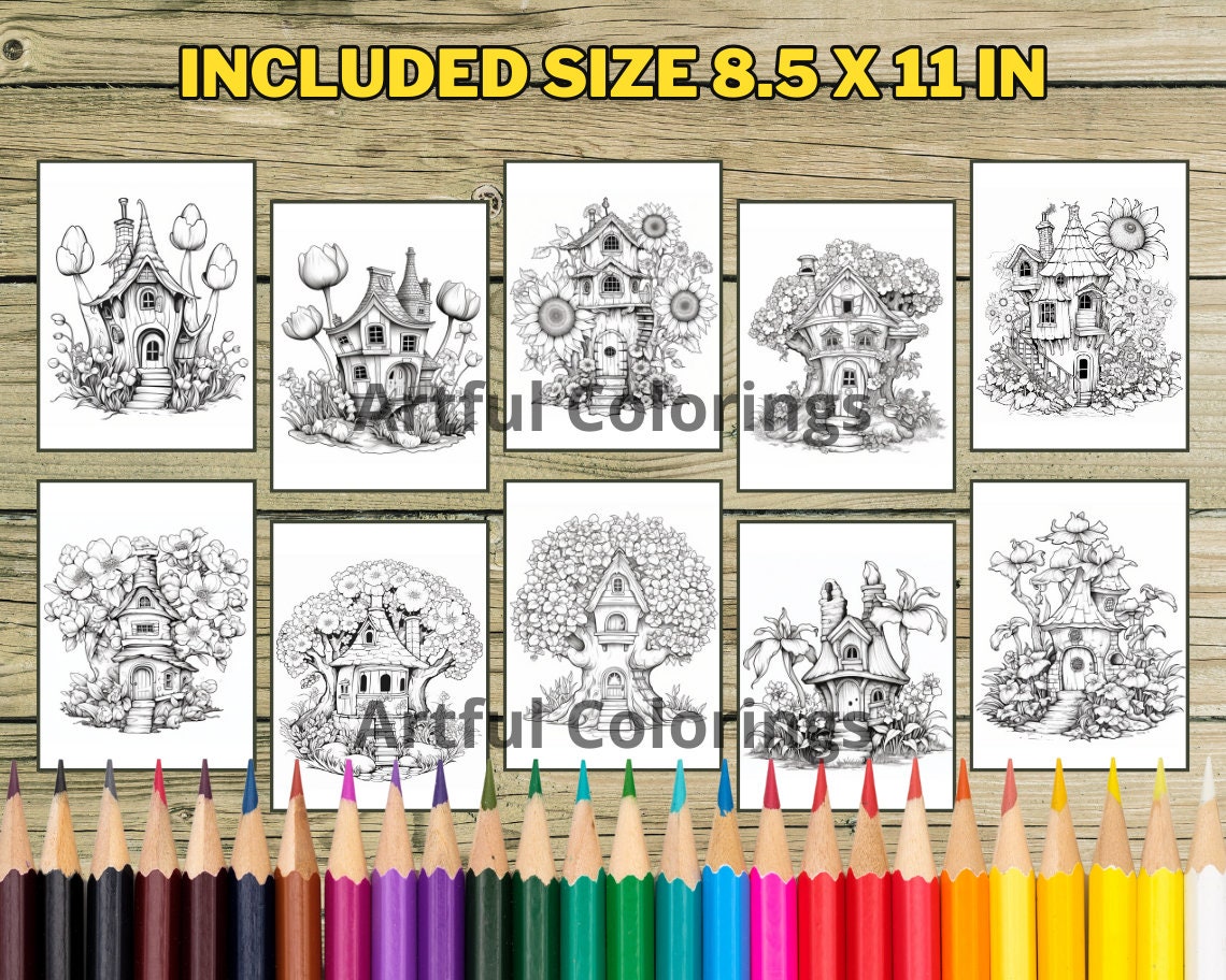 40 Cute Fairy House Coloring Book Page for Kids & Adults Printable ...