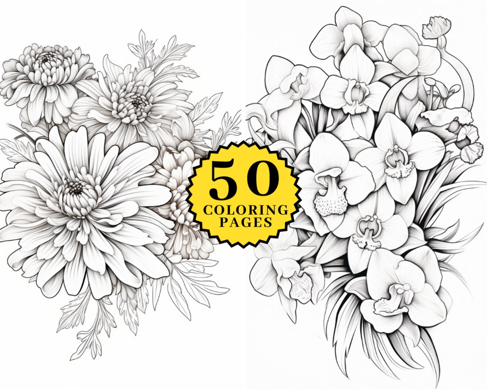 Flower Bouquet Coloring Book Page for Kids & Adults, Birthmonth Flower ...