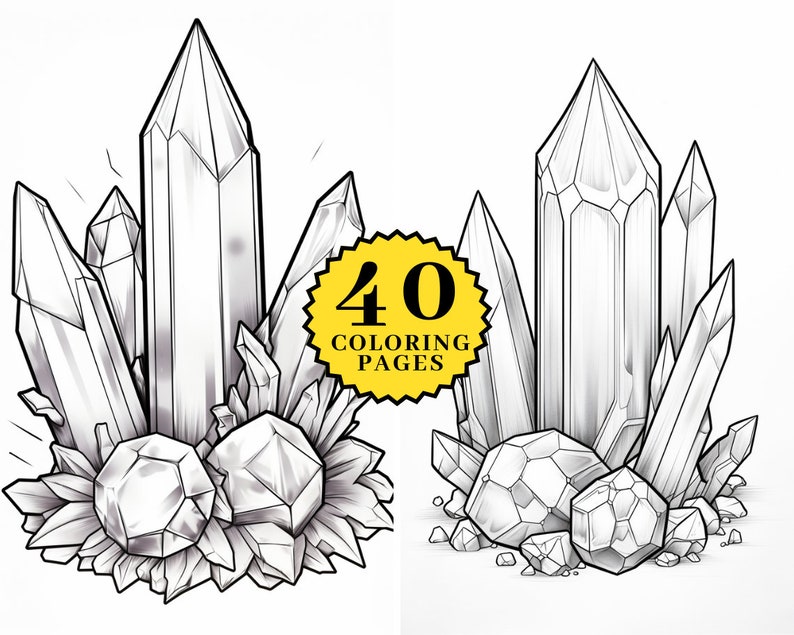 Crystal Coloring Book Pages for Kids & Adults, Grayscale Printable PDF ...