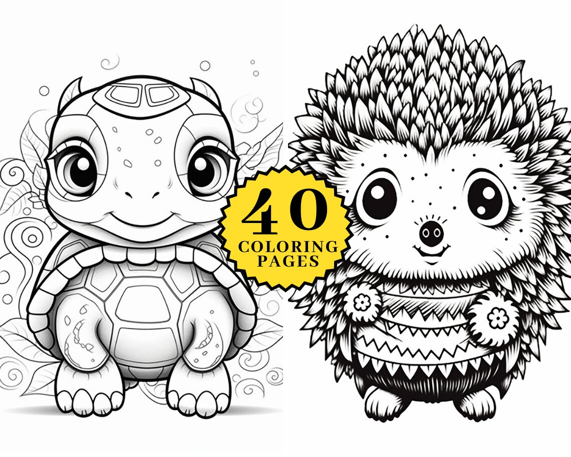 40 Kawaii Animal Coloring Book Page for Kids & Adults, Kawaii Color ...