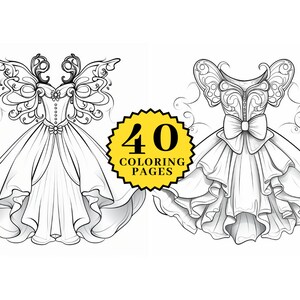 Fairy Dress Coloring Book Page for Kids & Adults Printable, Dresses ...