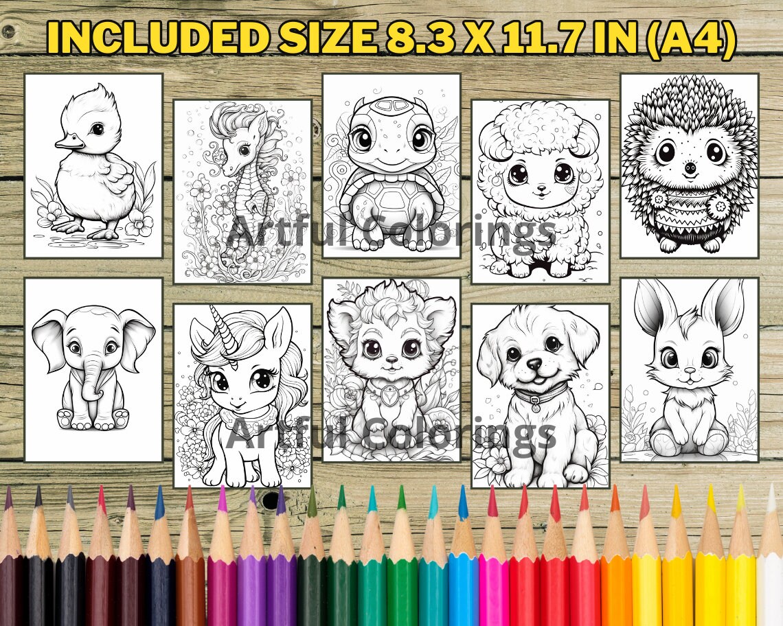 40 Kawaii Animal Coloring Book Page for Kids & Adults, Kawaii Color ...