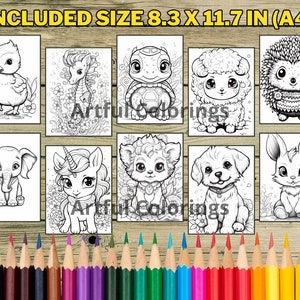 40 Kawaii Animal Coloring Book Page for Kids & Adults, Kawaii Color ...