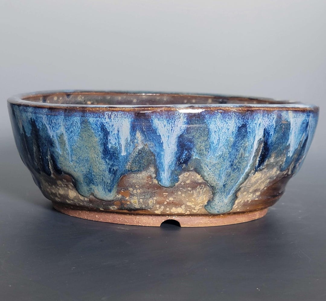 Bonsai Pot Glazed Round Blue Cascade Pot 1 - Etsy