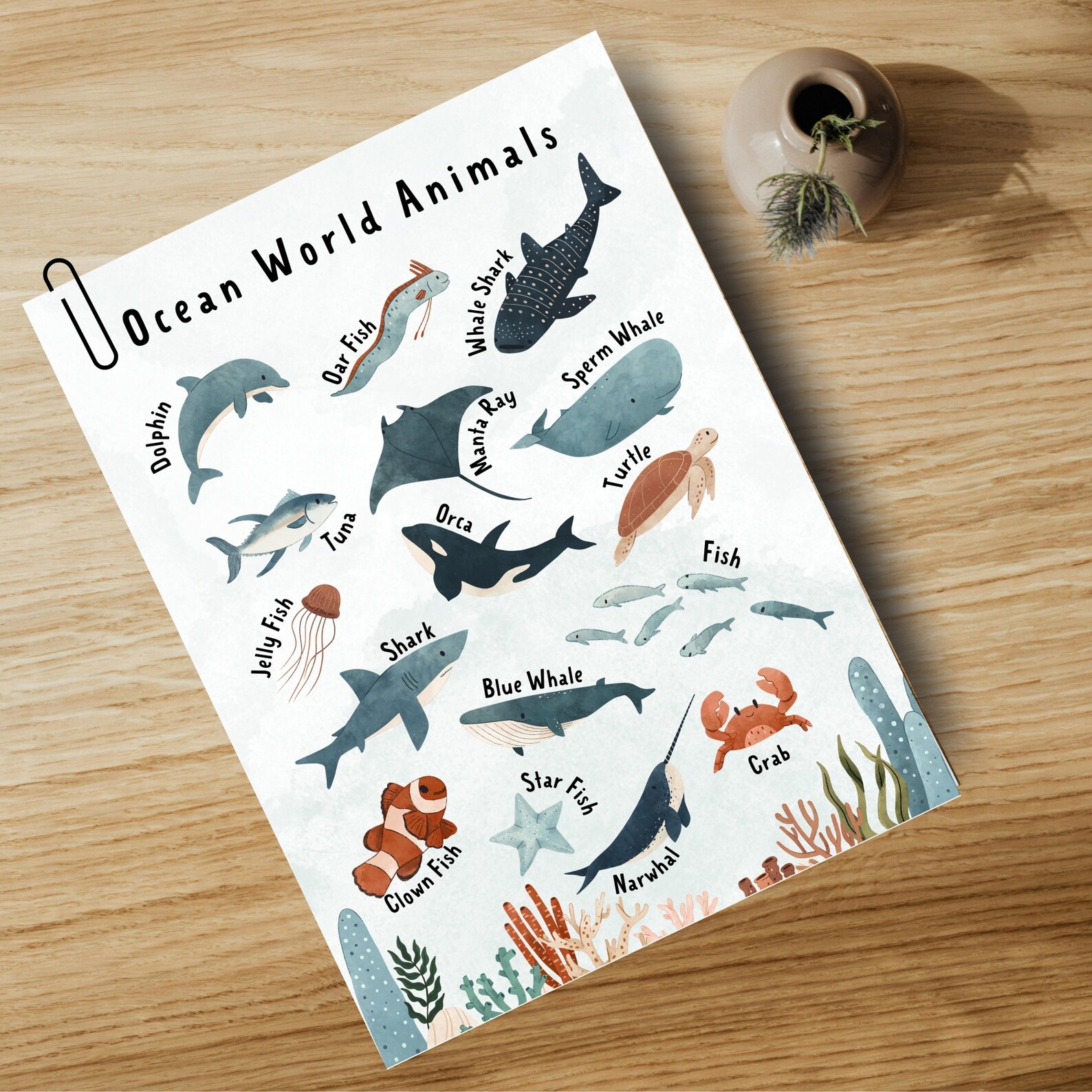Ocean Animal Poster, Montessori Materials, Ocean Nursery Wall Decor ...