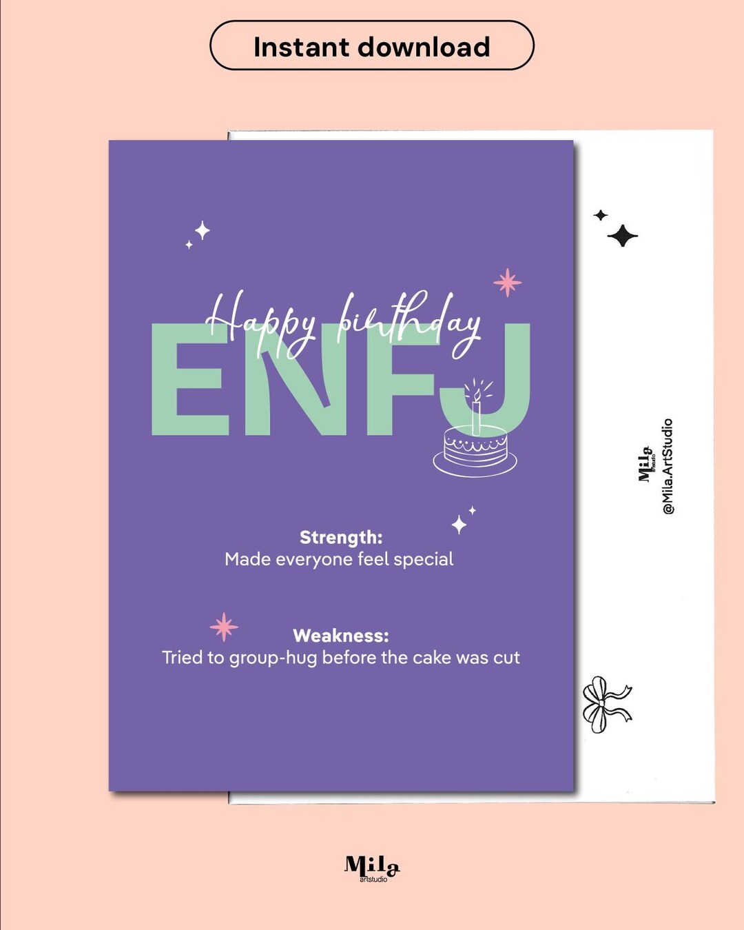 ENFJ MBTI Birthday Card Printable 5×7 + DIY Envelope, Fun Strengths ...