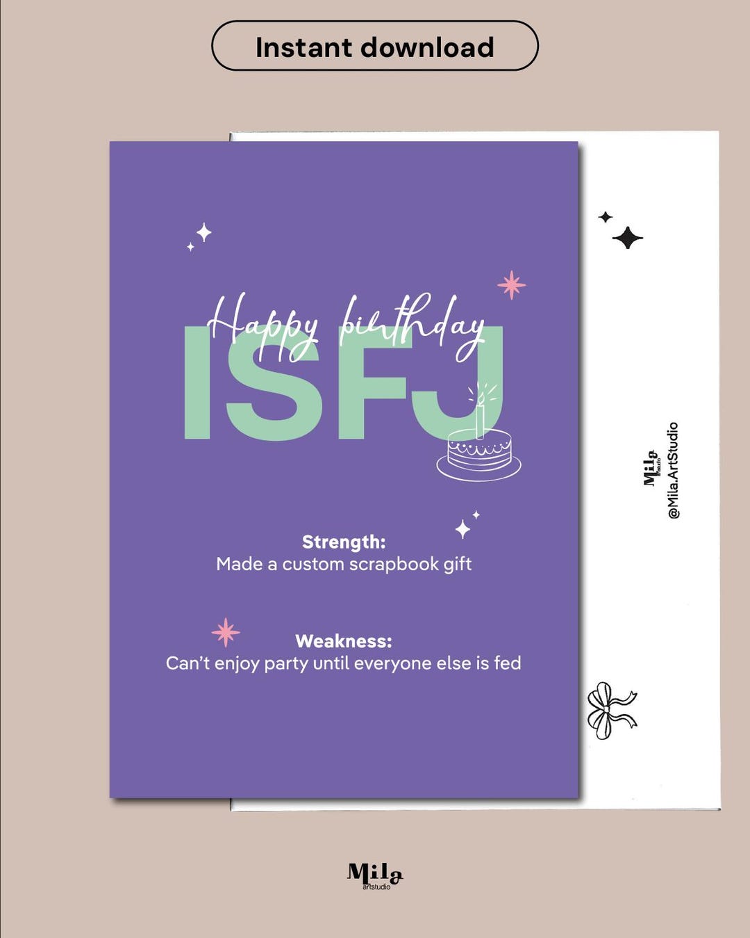 ISFJ MBTI Birthday Card Printable 5×7 + DIY Envelope, Fun Strengths ...