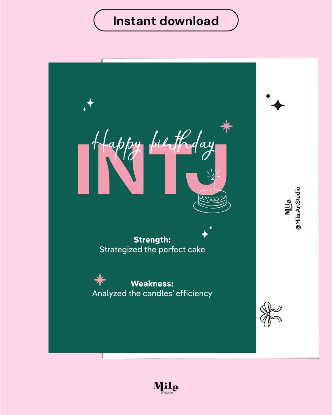 INTJ MBTI Birthday Card Printable 5×7 + DIY Envelope, Fun Strengths ...