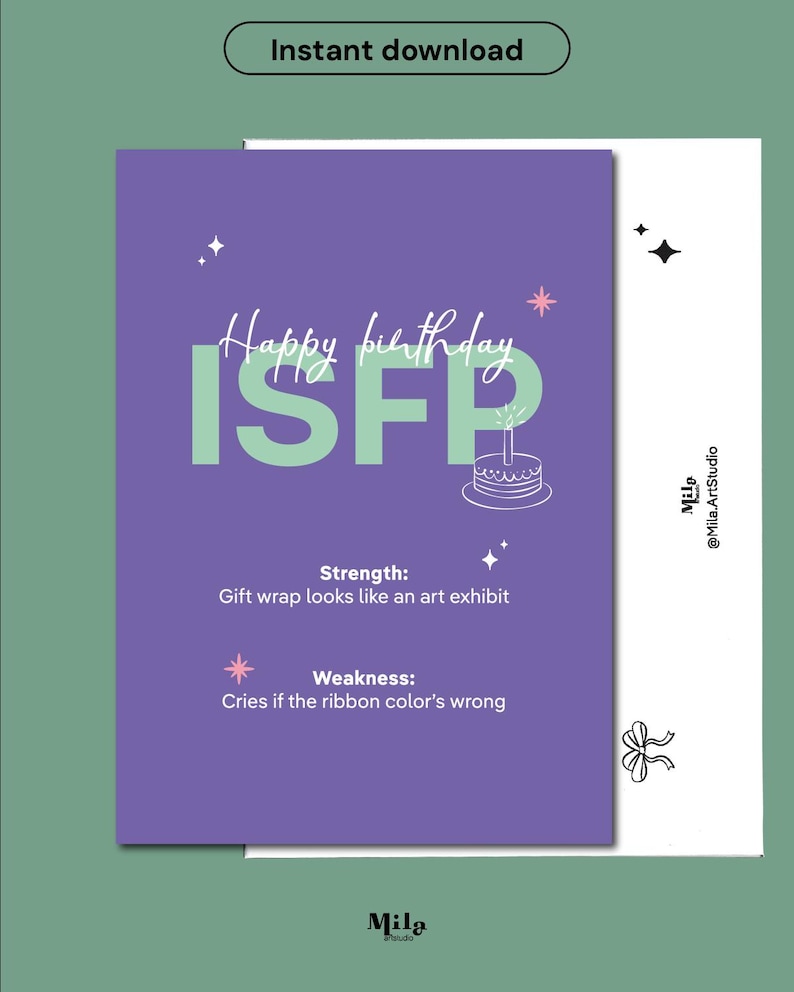 ISFP MBTI Birthday Card Printable 5×7 + DIY Envelope, Fun Strengths ...
