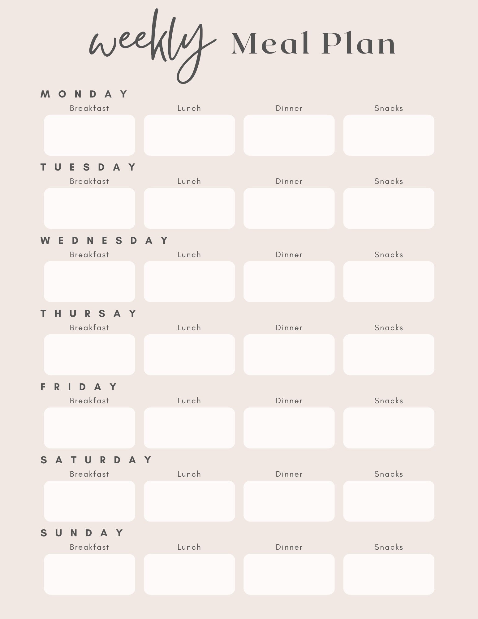 Pink Weekly Meal Planner, Meal Prep, Easy Meals, Pink - Etsy