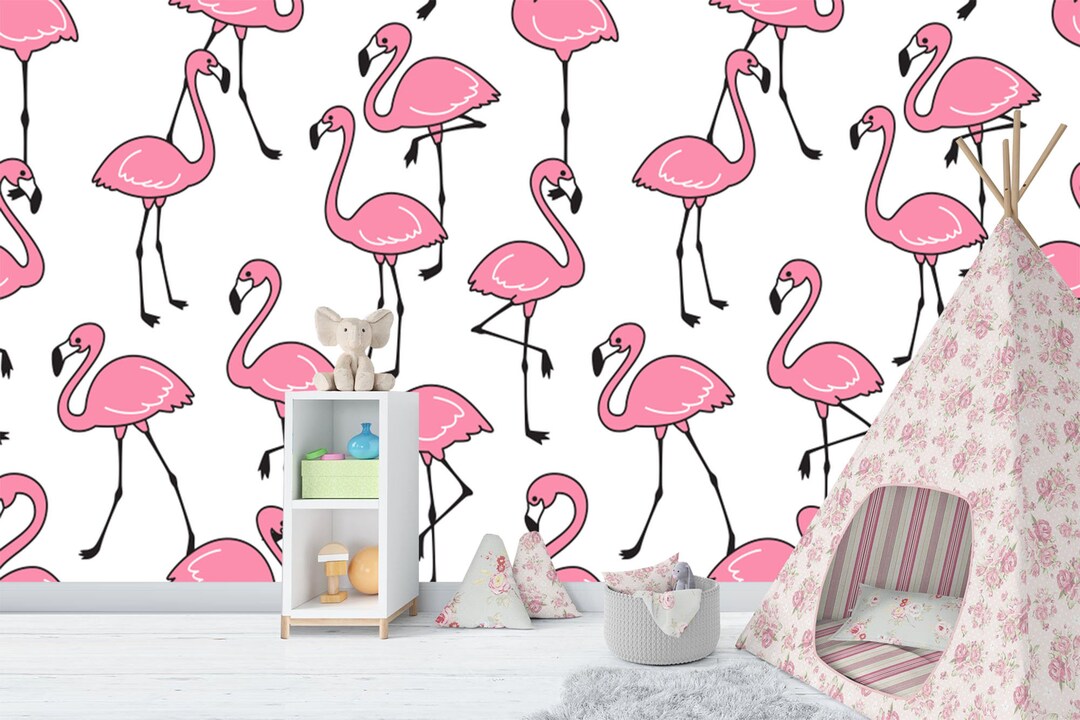 Pink Flamingo Peel and Stick Wallpaper, Flamingos Exotic Wall ...