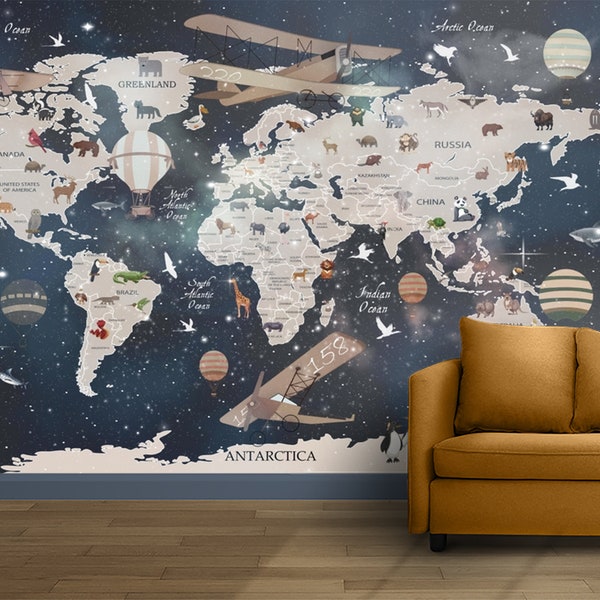 World Map Wall Mural - Etsy