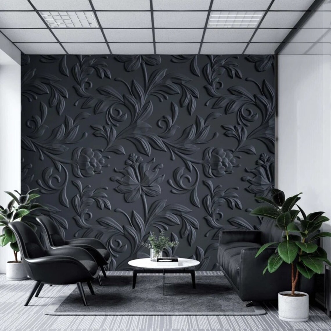 Embossed Floral Wallpaper, 3D Embossed Floral Design, Dark Colored ...