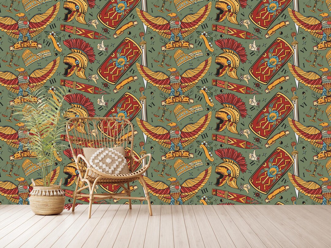 Ancient Rome Pattern Wallpaper Peel and Stick, Roman Eagle, Spartan ...