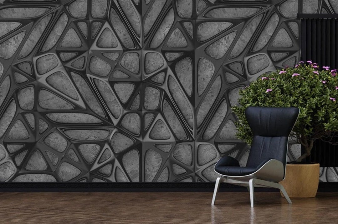 Gray Peel and Stick Wallpaper, Gray and Black Interior Wall Covering ...