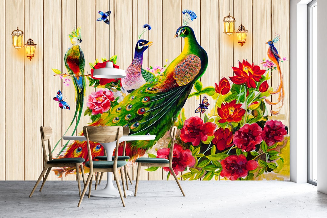 Colorful Peacock Wallpaper Peel and Stick, 3D Looking Peacock Wall ...
