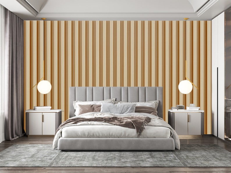 Vertical Oak Panels Wallpaper, 3D Wood Panels Wall Art, Wall Decoration ...