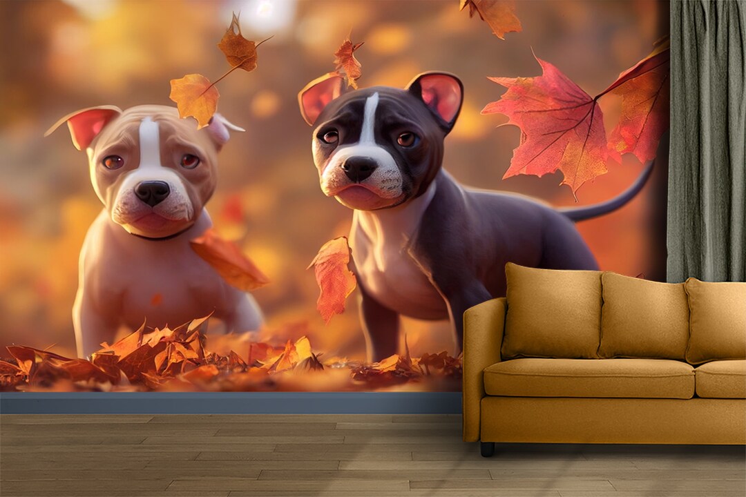 Cute Dogs Wallpaper, Cartoon Wall Design, Autumn Background Wall Decor ...