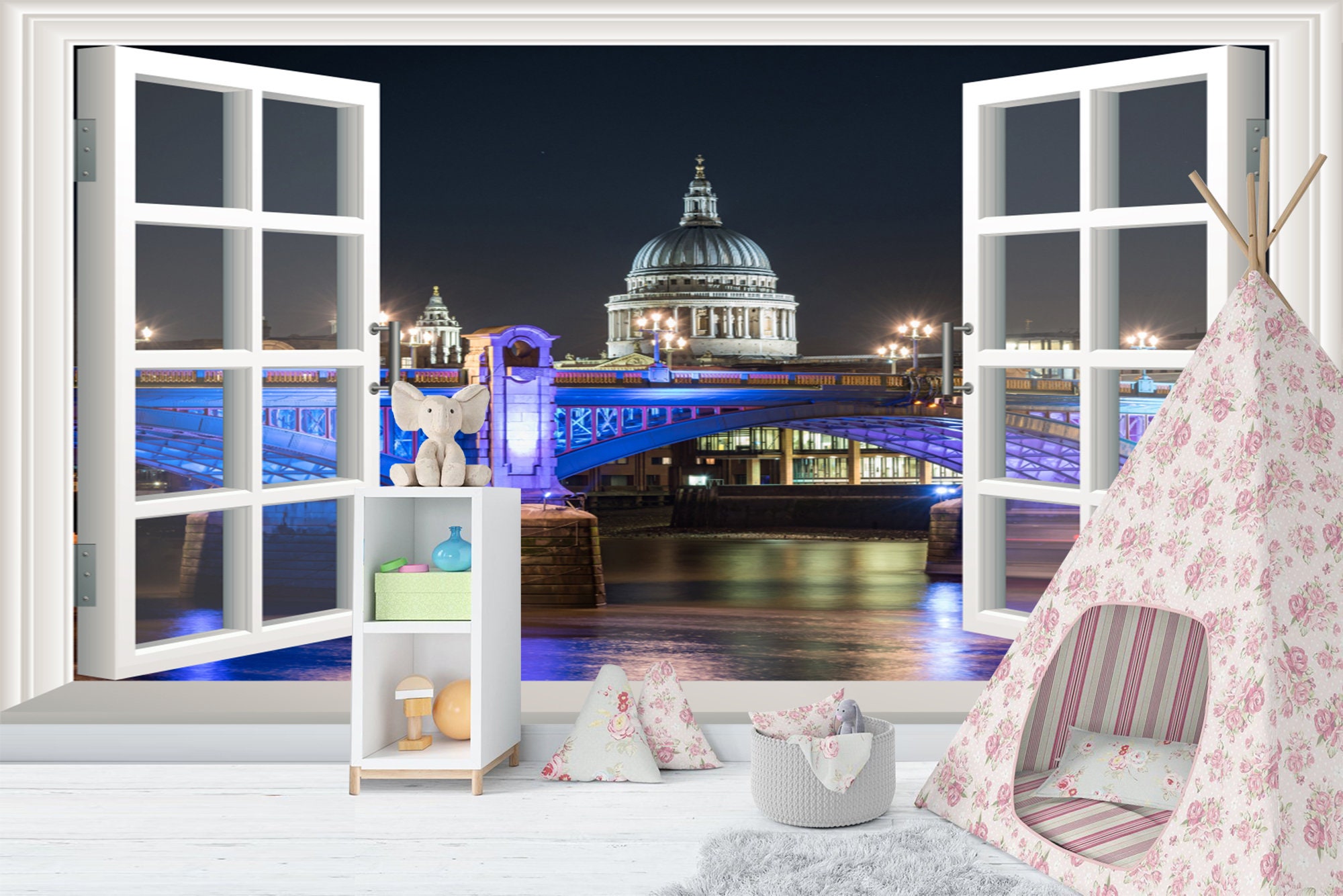 Fake Window Wallpaper, Fake Window Bridge Wall Decor, Vinyl Art Poster ...