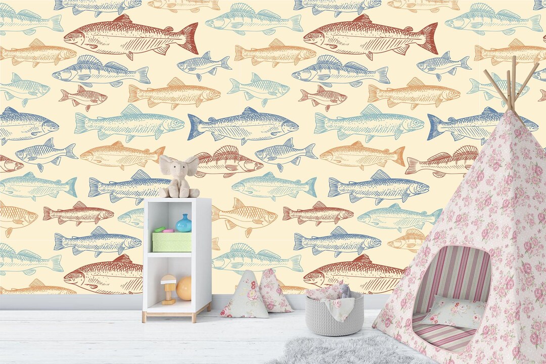 Retro Style Design Fishes,retro Fish Murals,vintage Fish Mural,vintage ...