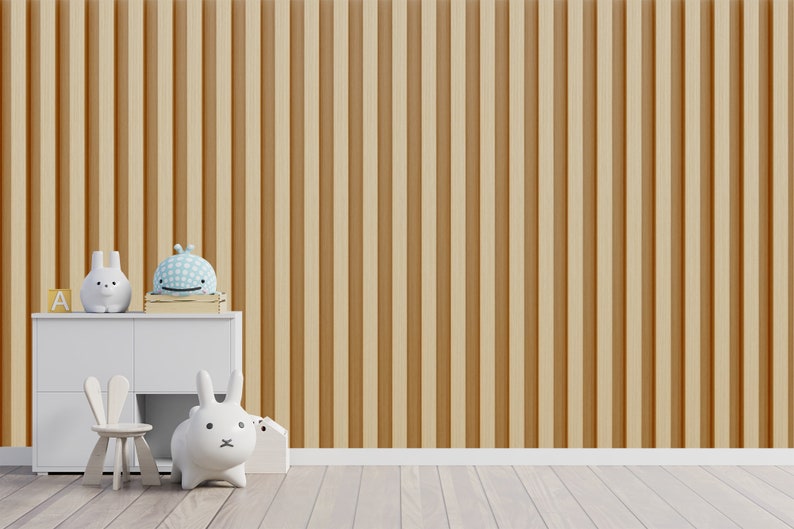 Vertical Oak Panels Wallpaper, 3D Wood Panels Wall Art, Wall Decoration ...