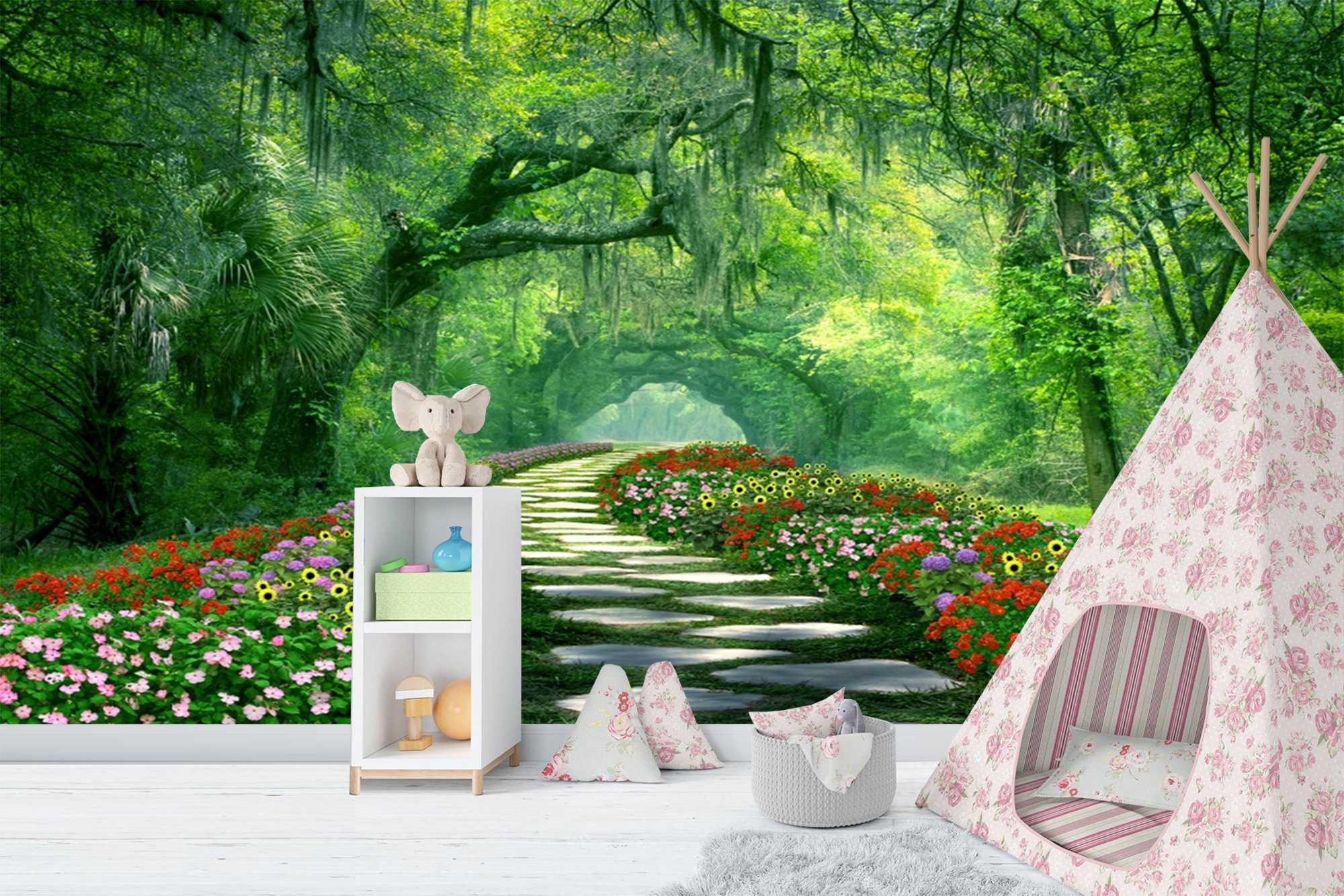 Forest Path Wallpaper,nature Forest Wall Decor,green Forest Wall Design ...