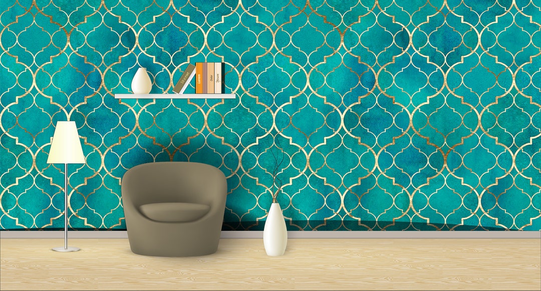 Moroccan Pattern Wallpaper, Moroccan Wall Art,gold Striped Wall Design ...