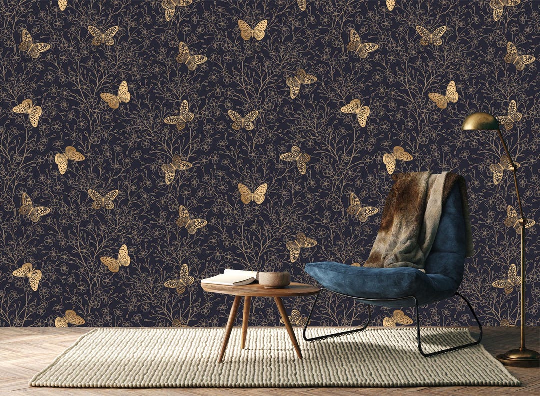 Gold Color Butterfly Wallpaper,gold Butterflies Dark Wallpaper, Flying ...