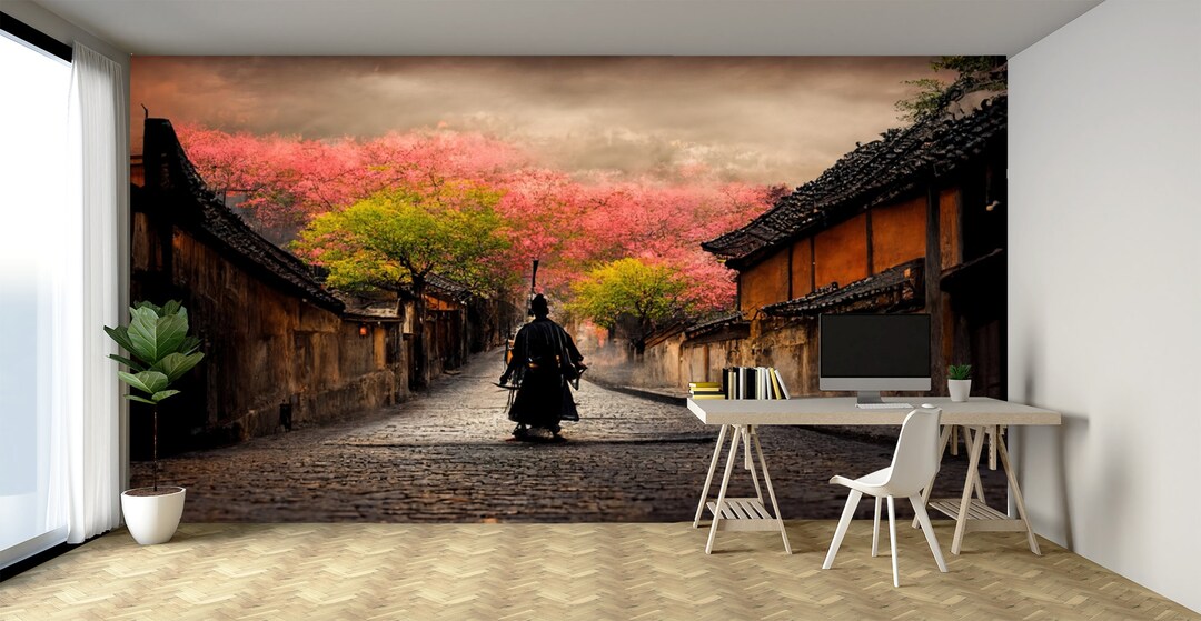 Japanese Wallpaper Peel and Stick, Asian Street Scene Wall Design ...