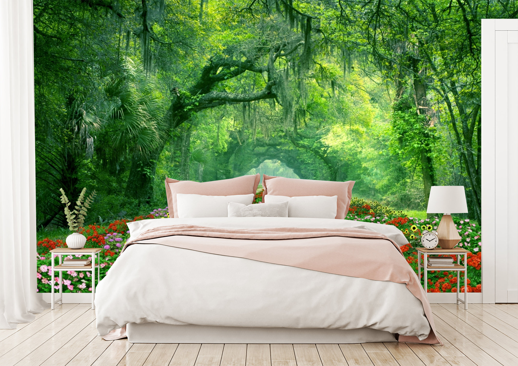 Forest Path Wallpaper,nature Forest Wall Decor,green Forest Wall Design ...