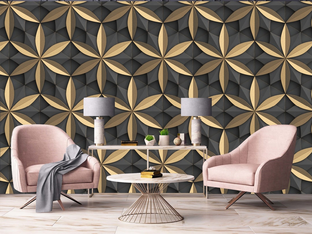 Gold Floral Wallpaper Peel and Stick,gold Wall Design Self Adhesive ...