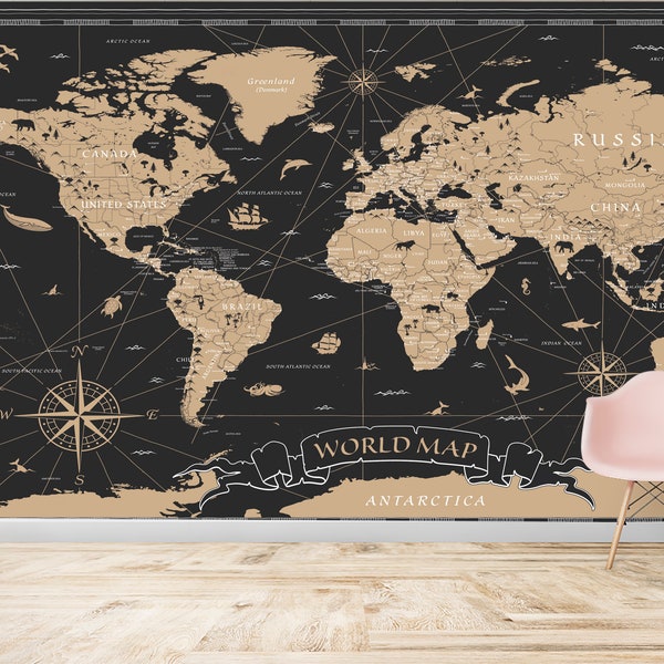 World Map Wall Mural - Etsy