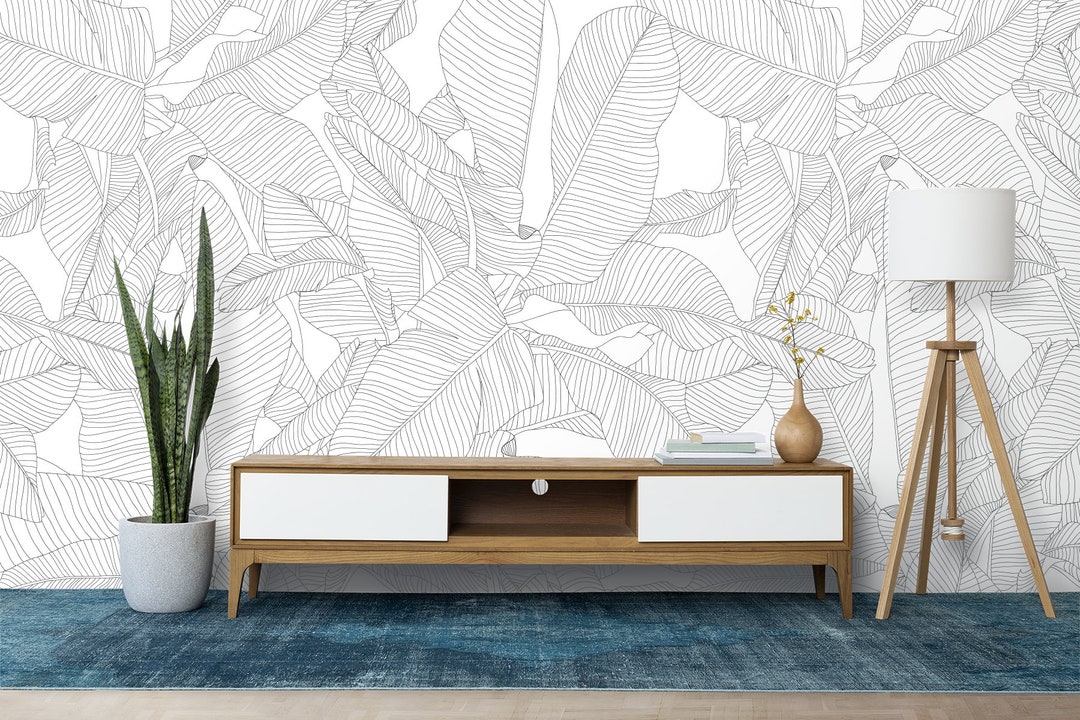 Boho Banana Leaf Wallpaper, Banana Leaf Wall Art, Leaf Wall Decor Peel ...