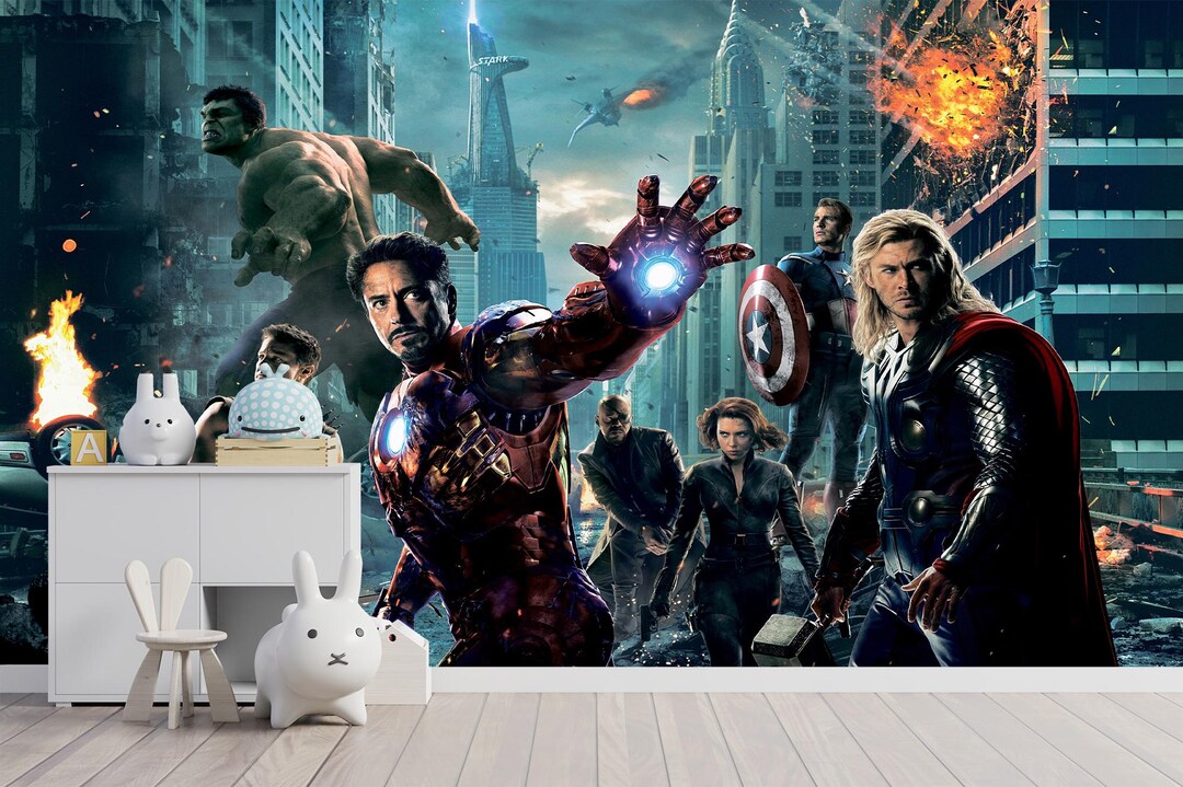 The Avengers Wall Mural,superhero Wallpaper,kids Room Avengers Wall ...
