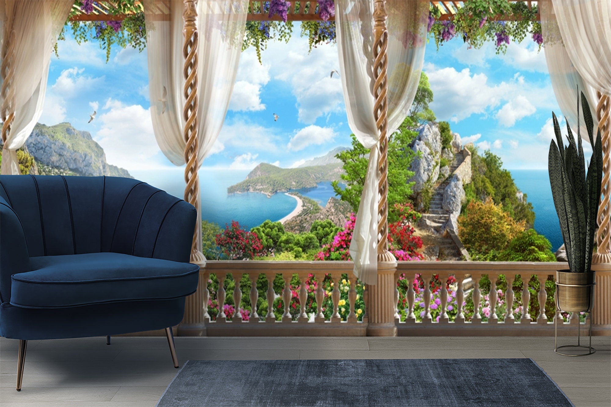 Ancient Terrace Wallpaper, Old Town Removable Wallpaper, Landscape View ...