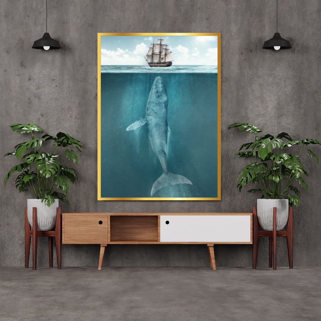 Whale and Sailing Ship Canvas Printing, Modern Wall Art, 3D Wall Art ...