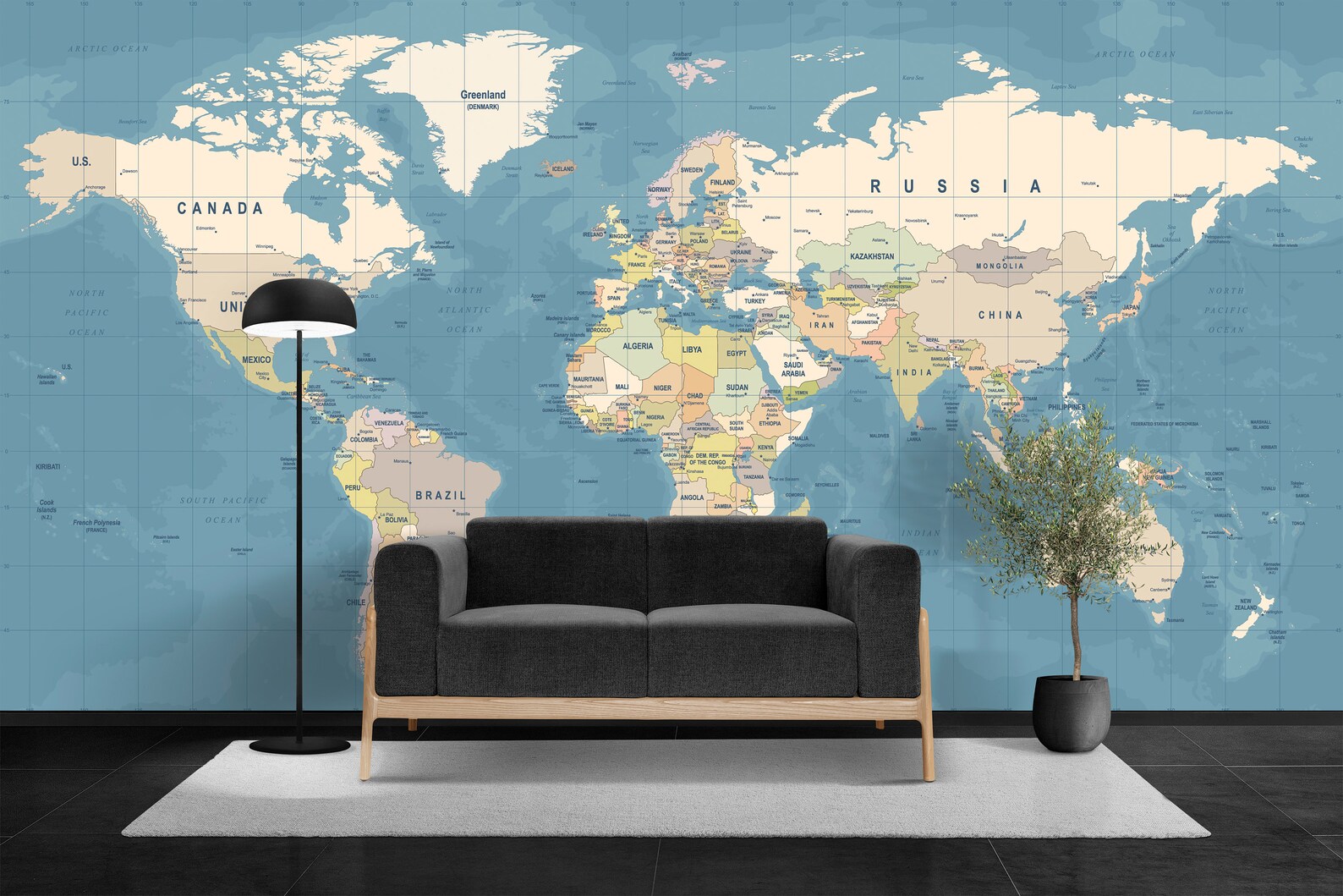 World Map Wallpaper, Political World Map Wall Design, Education Map ...