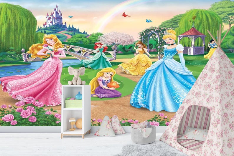 Large Princess Peel and Stick Wallpaper, Kids Room Princess Wall Decor ...