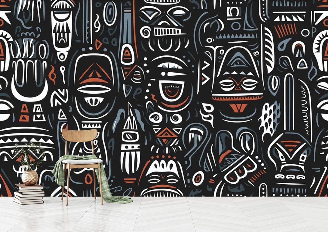African Tribes Surreal Wallpaper, African Faces Culture Abstract Decor ...