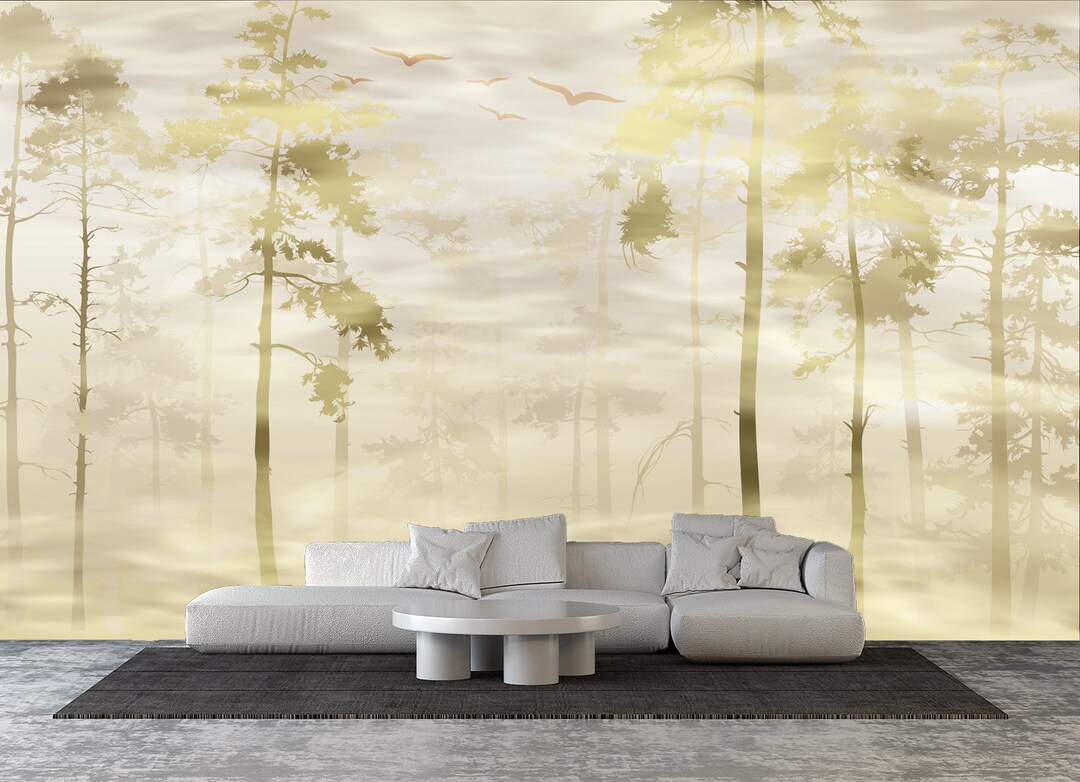 Misty Forest Wallpaper,retro Forest Wall Design,vintage Look Wallpaper ...