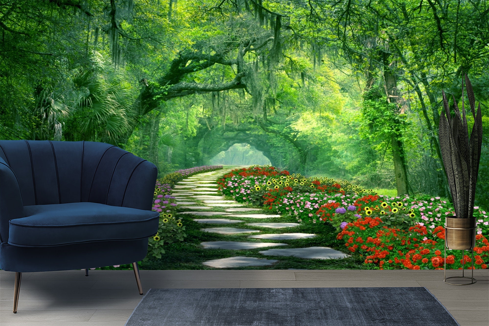 Forest Path Wallpaper,nature Forest Wall Decor,green Forest Wall Design ...