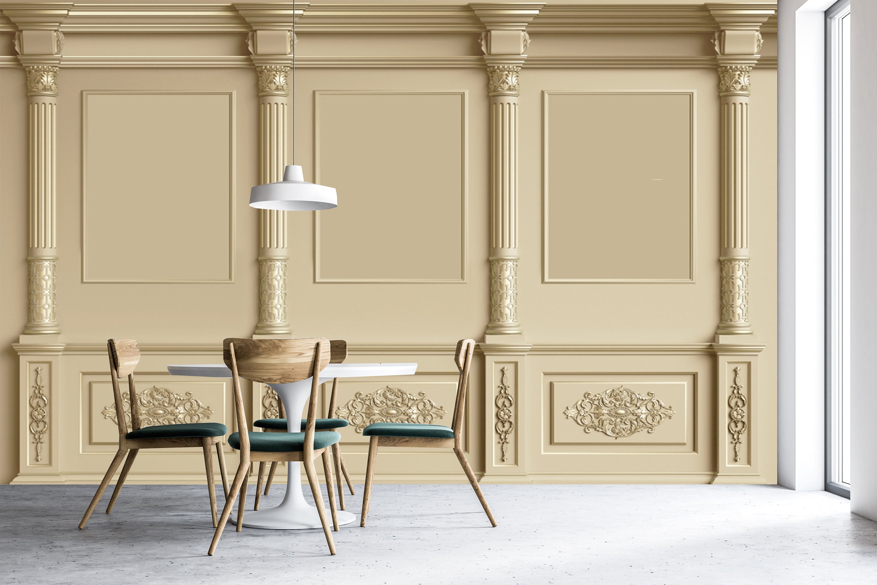 Classic Wallpaper With Moldings, Digital Illustration Wall Design,3d ...