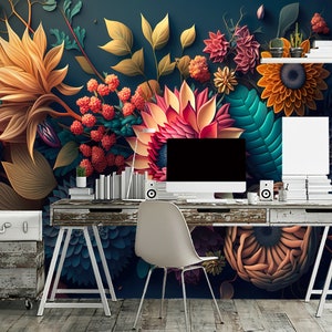 Large Floral Wallpaper, Removable Wallpaper, Large Floral Wall Print ...