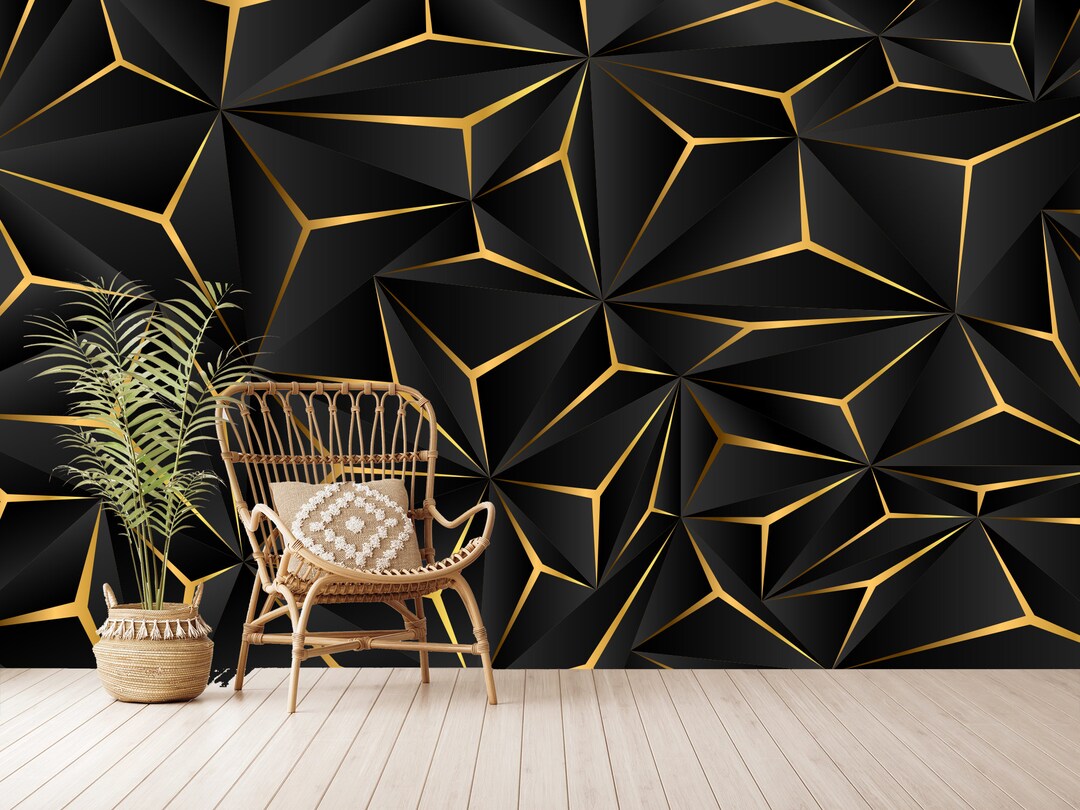 Gold Color Triangle Peel and Stick Wallpaper, Triangle Geometric Design ...