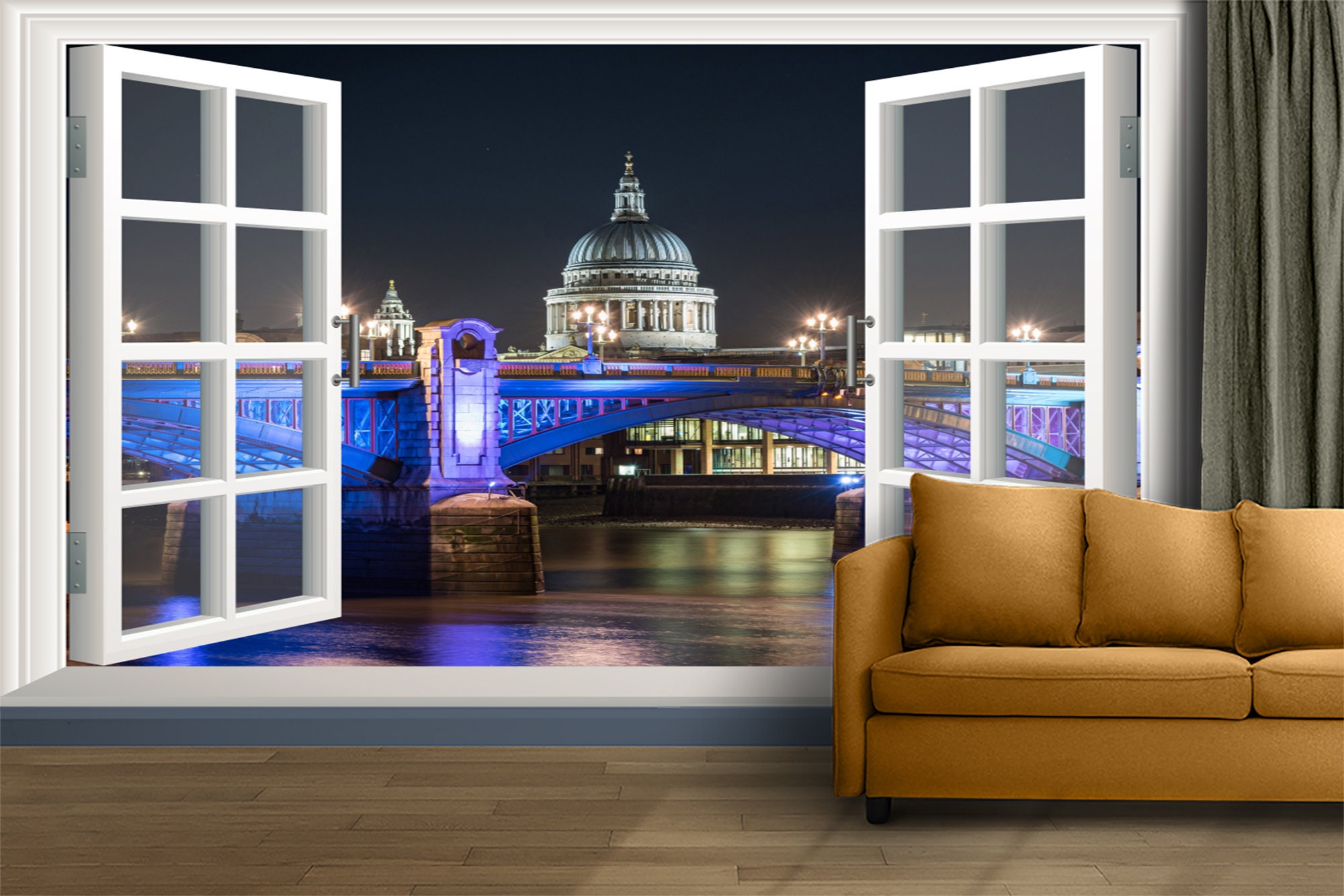 Fake Window Wallpaper, Fake Window Bridge Wall Decor, Vinyl Art Poster ...