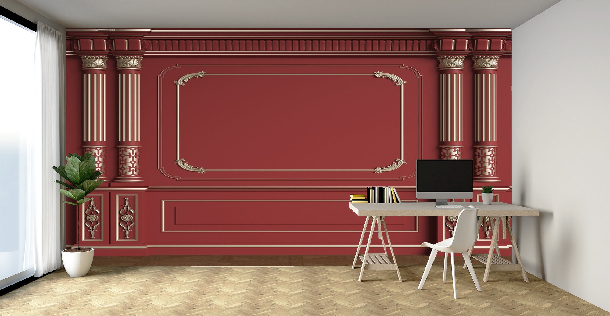 3D Look Column Wall Decor, Embossed Column Wallpaper, Three Different ...