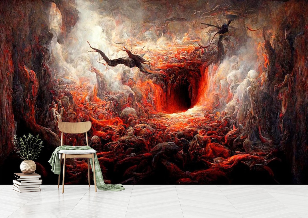 Hell Caves Wallpaper,hellfire Mural Design,souls Entering Hell,self ...